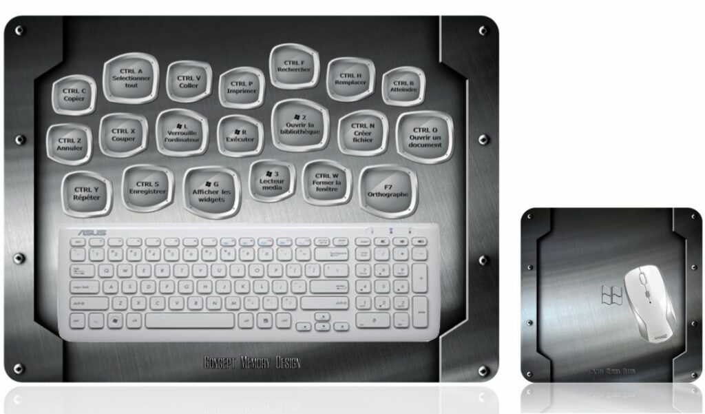 Concept Memory Design - Sous main PC GRIS avec raccourcis clavier